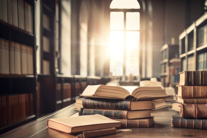 Stack of Books on the Table an Open Book or Textbook Education ...