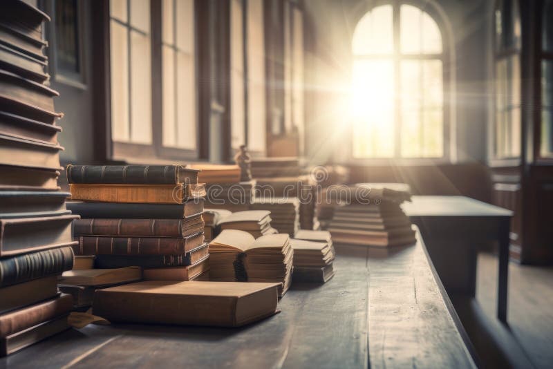 Stack of Books on the Table an Open Book or Textbook Education ...