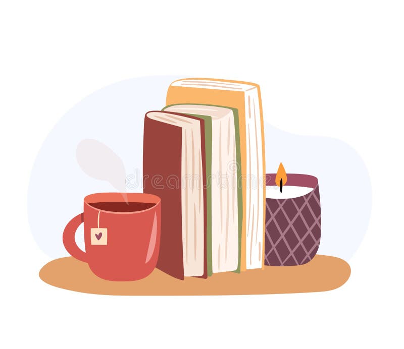 Stack of Books and Tea Composition. Cozy Scene Stock Vector ...