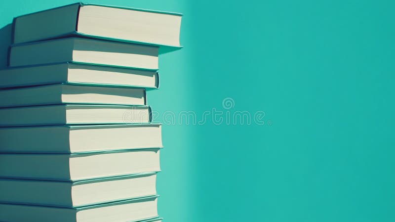 Stack of Books on Teal Background Education Literature Reading Stock ...