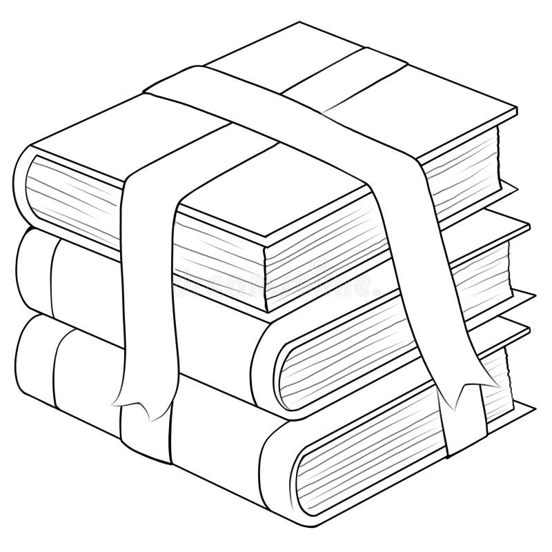 Stack of Books Tied with Ribbon Outline Illustration Stock Illustration ...