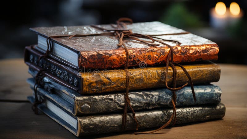 A Stack of Books Tied with a String Stock Illustration - Illustration ...