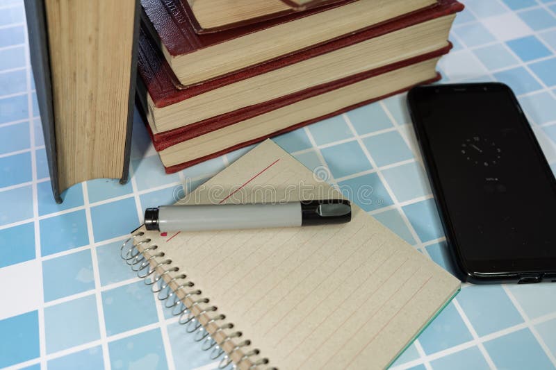 Computer Desk Laptop Cell Phone Stack Books Stock Photos - Free ...