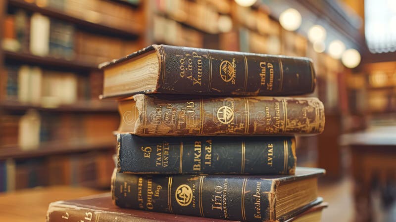 A Stack of Books on Top of Each Other in a Library. Stock Photo - Image ...