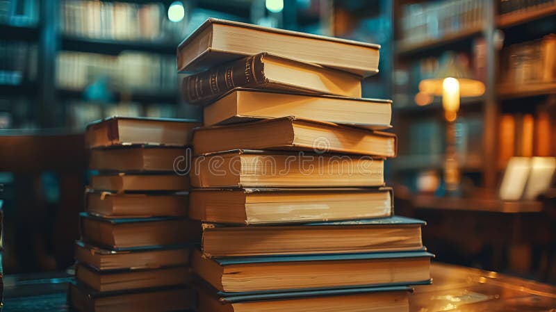 A Stack of Books on Top of Each Other in a Library. Stock Photo - Image ...