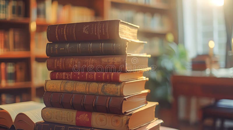 A Stack of Books on Top of Each Other in a Library. Stock Photo - Image ...