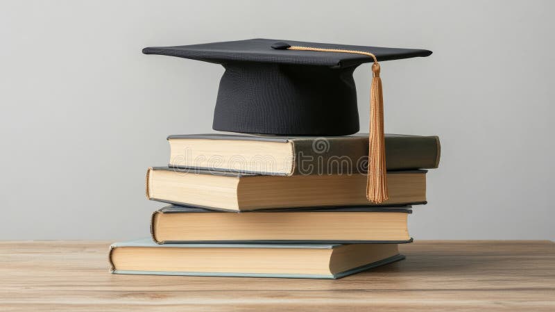 A Stack of Books Topped with a Graduation Cap and Diploma Represents ...