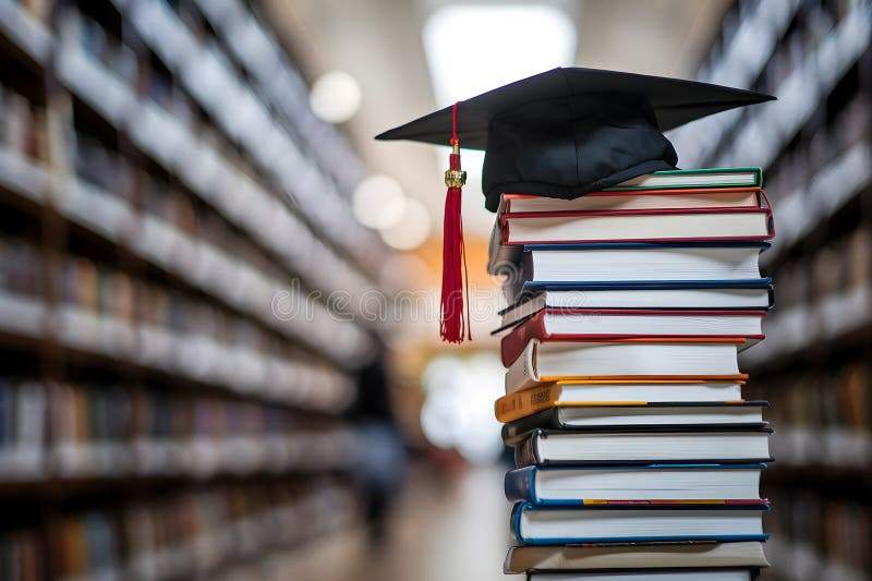 Stack of Books Topped with a Graduation Cap, Emphasizing Academic ...