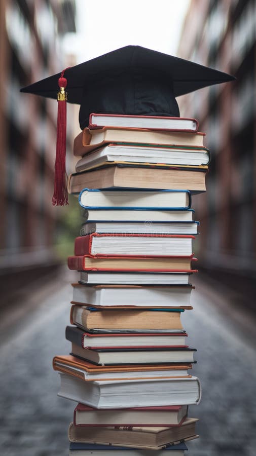Stack of Books Topped with a Graduation Cap, Emphasizing Academic ...