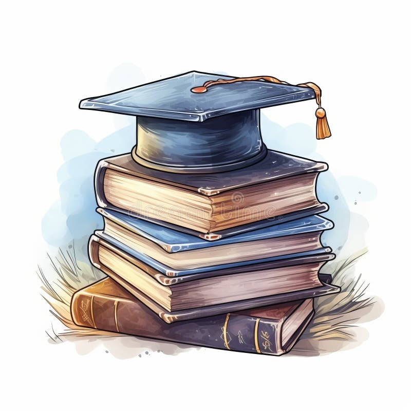 A Stack of Books Topped with a Graduation Cap Signifies Academic ...
