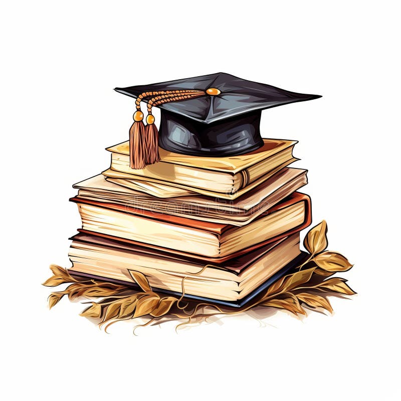 A Stack of Books Topped with a Graduation Cap Symbolizes Academic ...