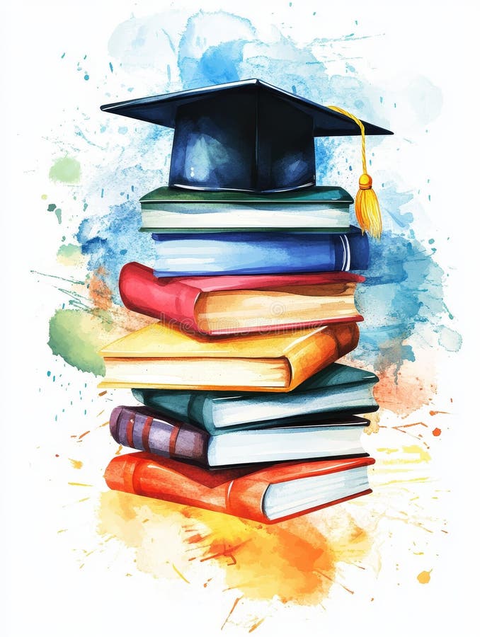 A Stack of Books Topped with a Graduation Cap Symbolizes the Importance ...