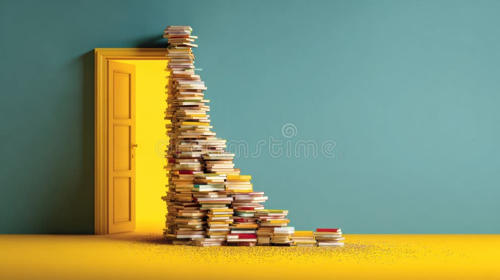 Stack of Books Transforms into Staircase Leading To a Bright Doorway Symbolizing Opportunity and ...