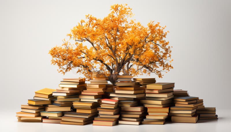 Stack of Books on a Tree, Nature Wisdom and Growth Generated by AI ...