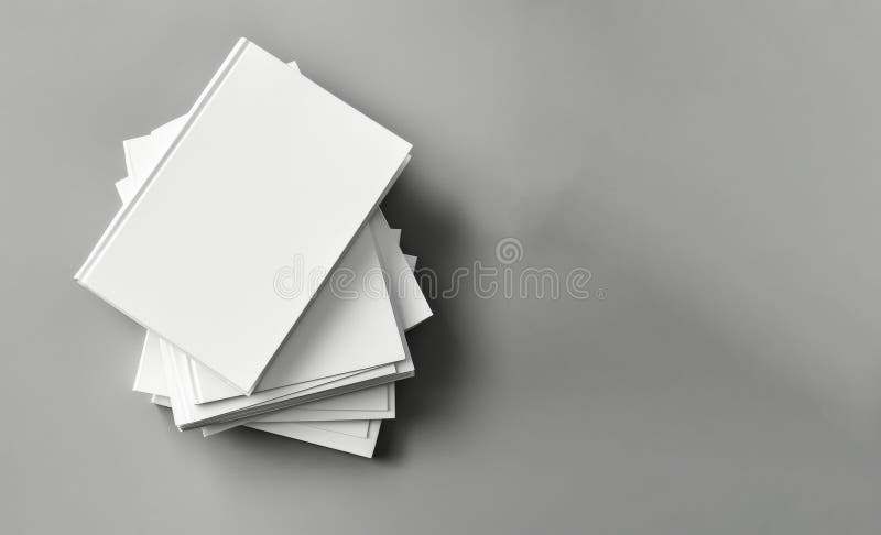 Stack of Books with White Blank Cover Displayed on a Solid Grey ...