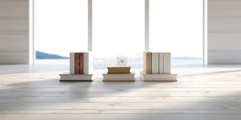 Stack of Books and Mirror Window with Sunlight in the Morning Blurred ...