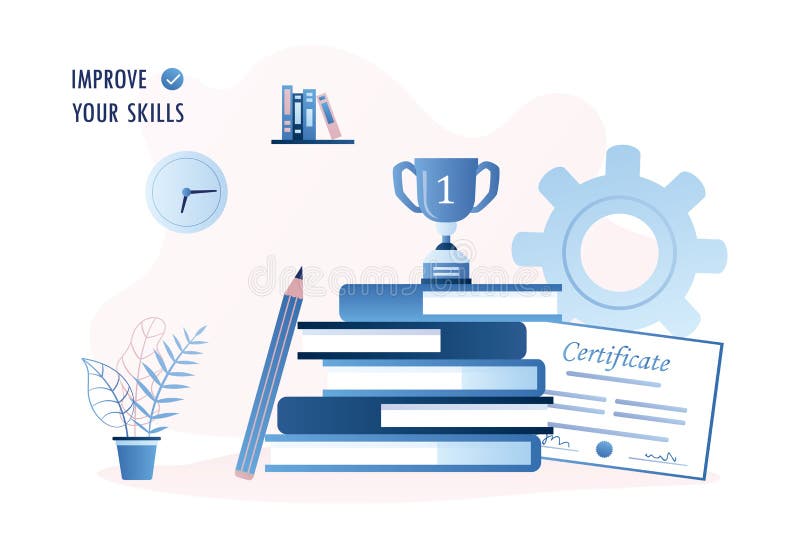 Stack of Books and Winner Cup on Top. Education and Skill Improvement ...