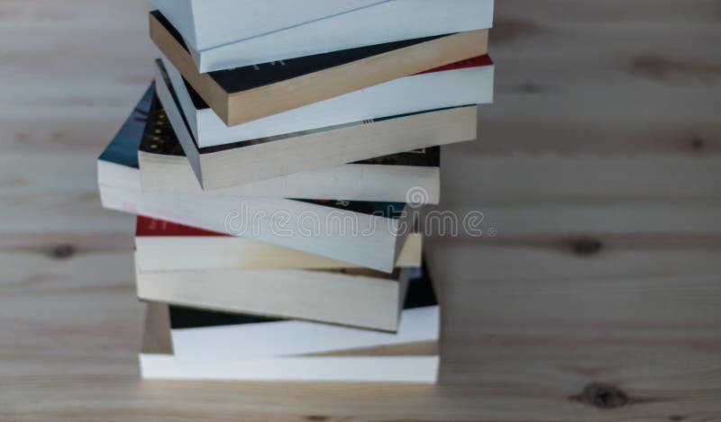 Knowledge and Science Concept: Stack of Books, Wooden Background Stock ...