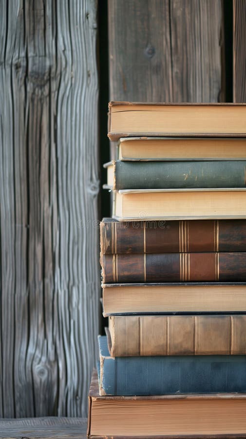 Stack of Books on Wooden Board Background Stock Photo - Image of ...