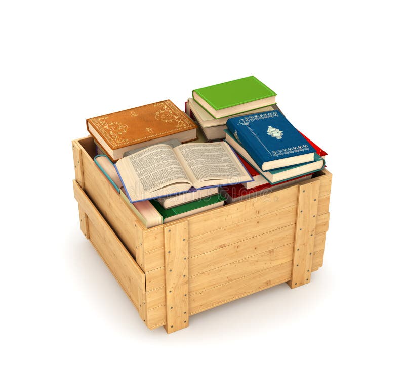 Stack of Books in Wooden Box. Stock Illustration - Illustration of ...