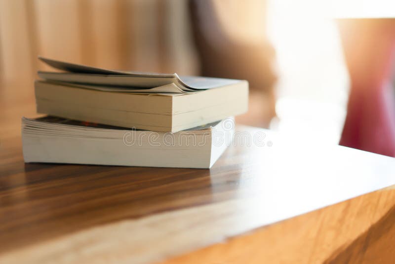 Stack Books on Wooden Table Stock Photo - Image of concept, brown ...