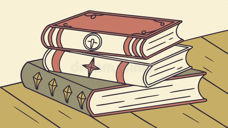 Stack of Books on Wooden Table, Education and Study Materials Vector ...