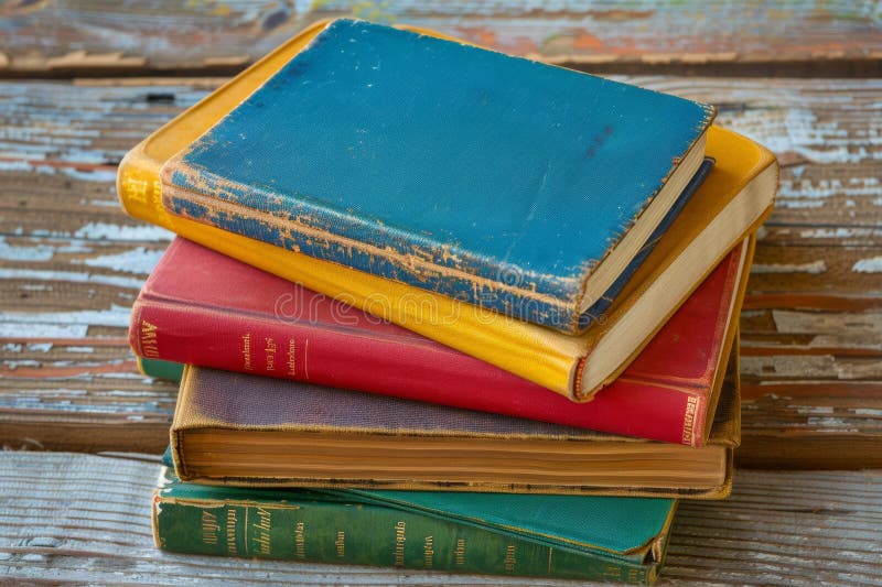 A Stack of Books on a Wooden Table. Generative AI Stock Illustration ...