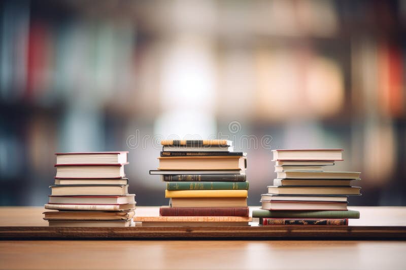 Stack of Books on Wooden Table in Library. Education and Learning ...