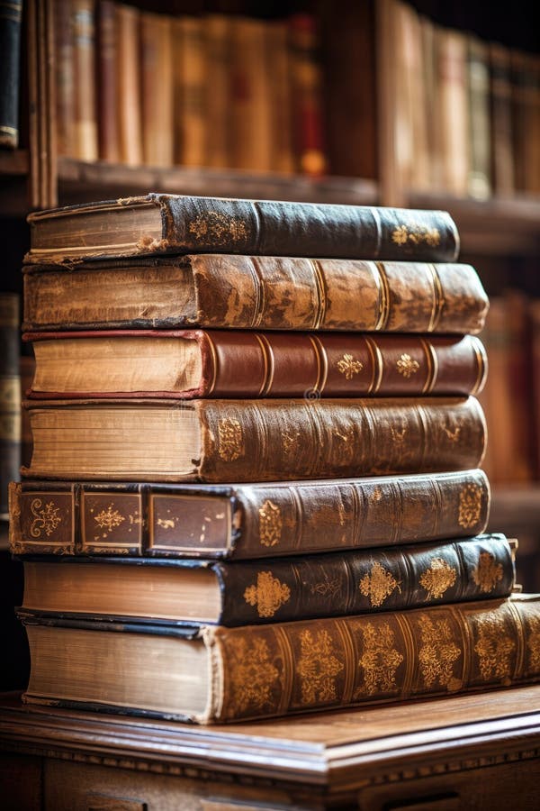 Stack of Books on Wooden Table Stock Illustration - Illustration of ...