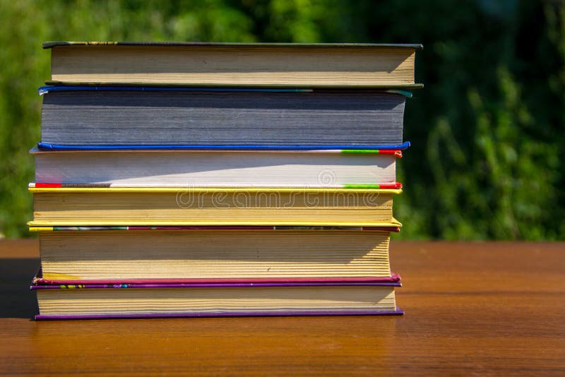 Stack of the Books on Wooden Table Stock Photo - Image of green ...