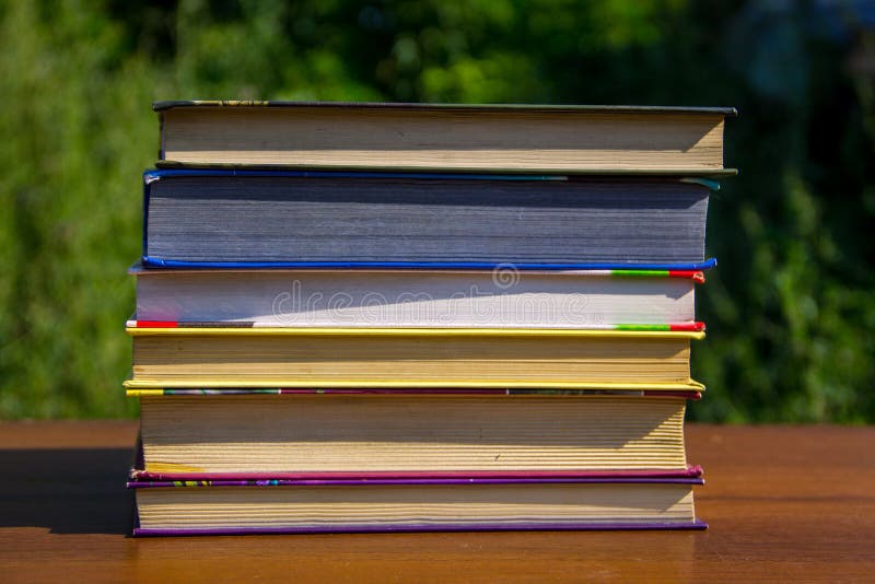 Stack of the Books on Wooden Table Stock Image - Image of knowledge ...