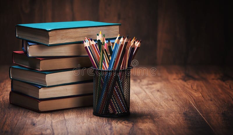Stack of Books on the Wooden Table Stock Photo - Image of book ...