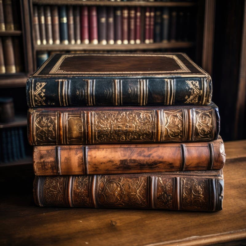 Stack of Books on Wooden Table Stock Illustration - Illustration of ...