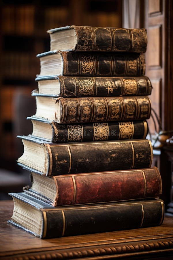 Stack of Books on Wooden Table Stock Illustration - Illustration of ...