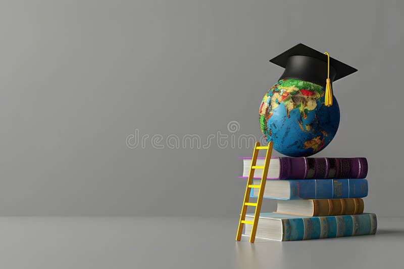 A Stack of Books with a Yellow Ladder on Top of Them Stock Illustration ...
