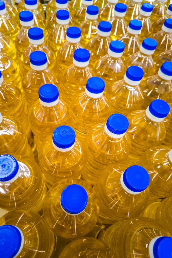 Stack of Bottles with Sunflower Seed Oil Stock Photo - Image of ...
