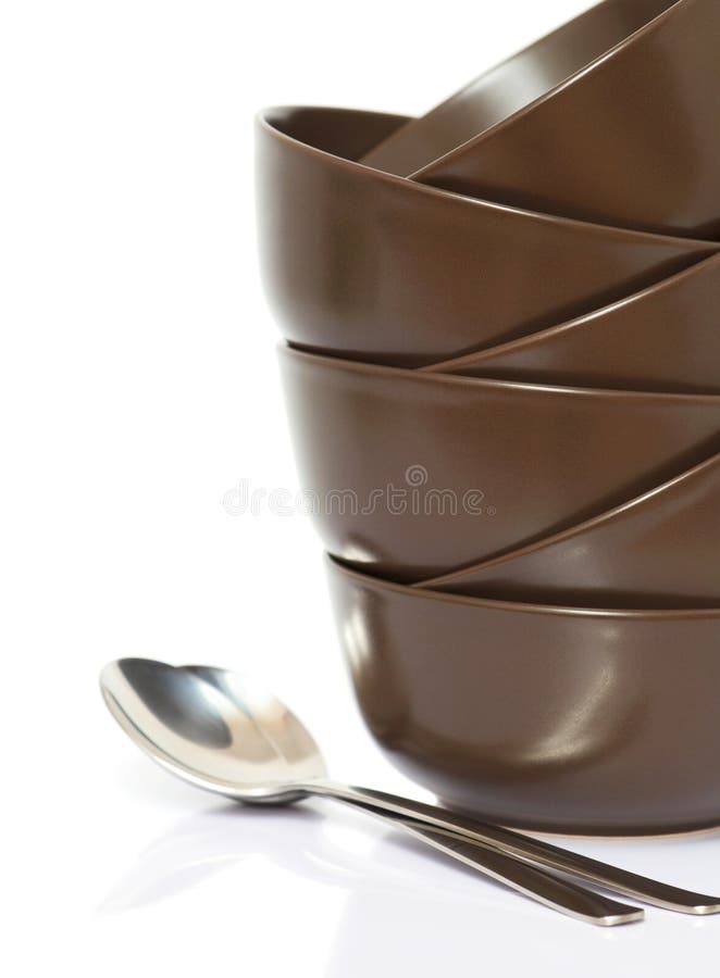 Stack of bowls and spoons stock image. Image of dinner - 18666933
