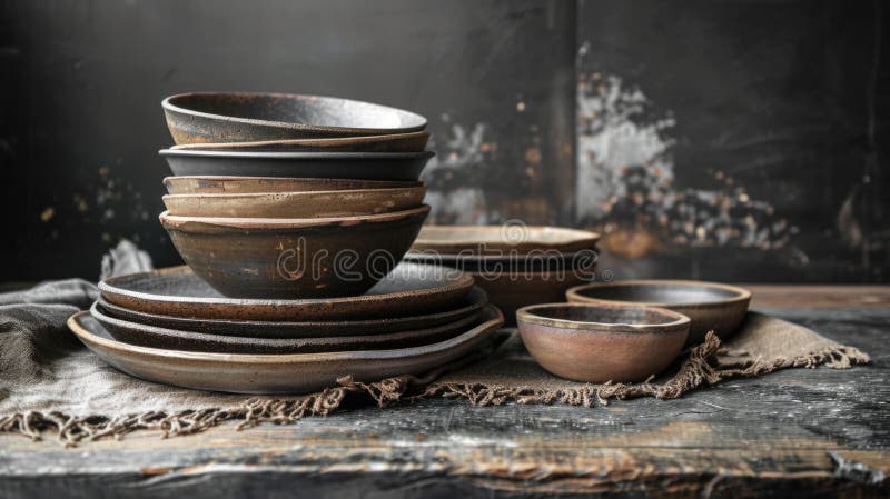 Stack of Bowls on a Table, Suitable for Kitchen or Restaurant Concepts ...