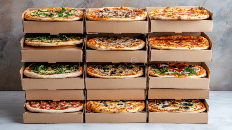A Stack of Boxes Filled with Pizzas Stacked on Top of Each Other, AI ...