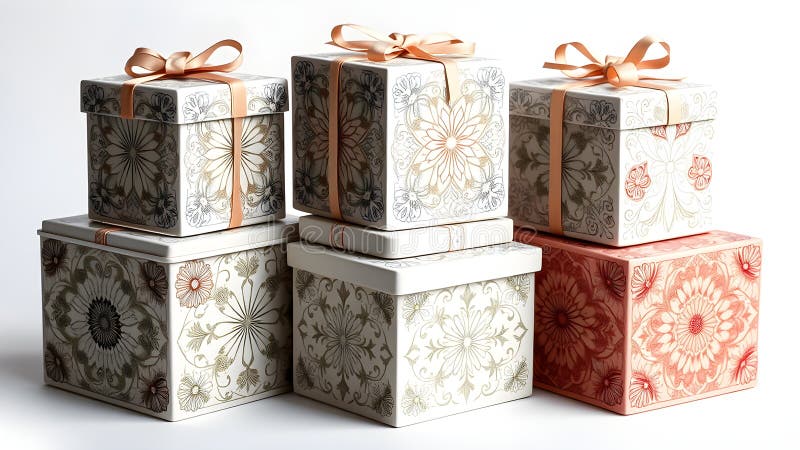 A Stack of Boxes with Floral Designs on Them Stock Illustration ...