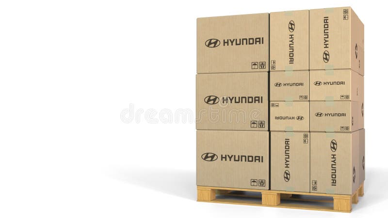 Stack of Boxes with Hyundai Logo. Editorial 3D Animation Stock Video ...