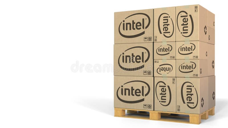 Stack of Boxes with Intel Logo. Editorial 3D Rendering Editorial ...