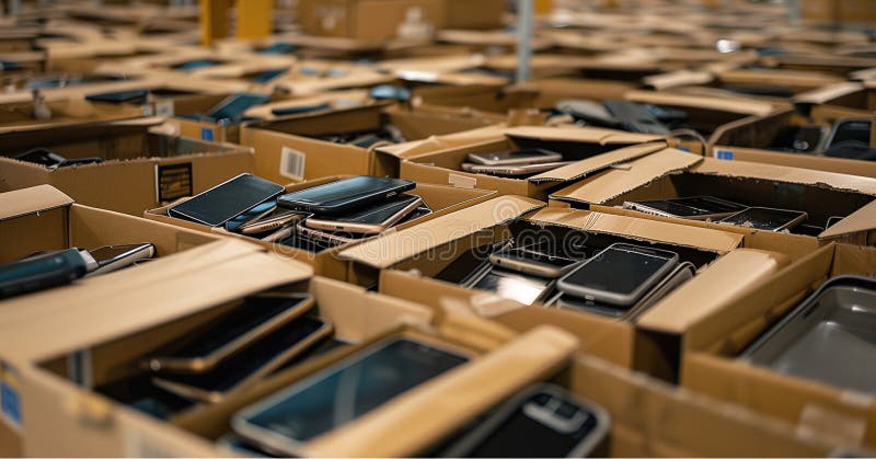 A Stack of Boxes with Many Used Cell Phones Inside Stock Image - Image ...