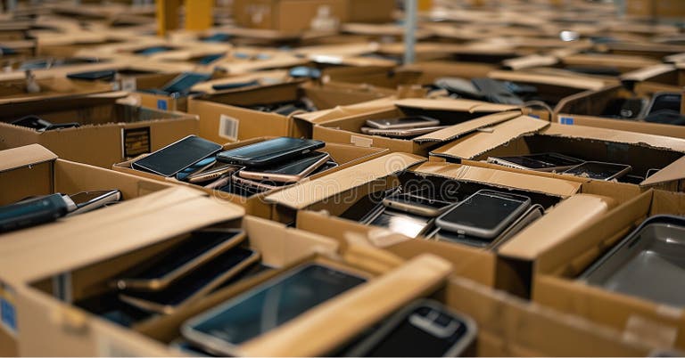 A Stack of Boxes with Many Used Cell Phones Inside Stock Image - Image ...