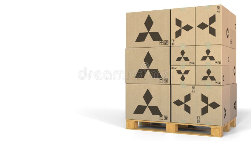 Stack of Boxes with Mitsubishi Logo. Editorial 3D Rendering Editorial ...