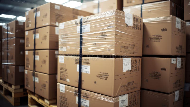 Stack boxes on pallet stock illustration. Illustration of transportati ...