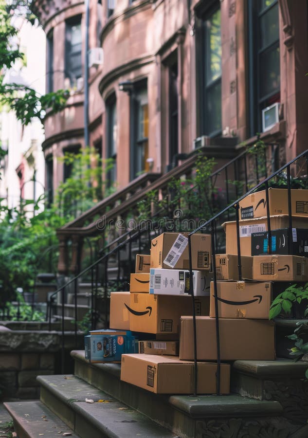 A Stack Boxes are Piled on a Set of Stairs. the Boxes are of Different ...