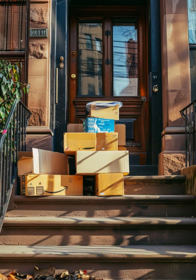 A Stack Boxes are Piled on a Set of Stairs. the Boxes are of Different ...