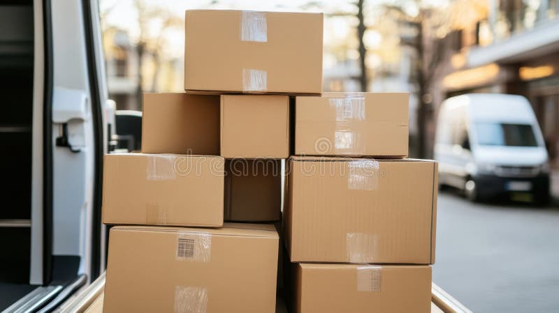 Stack of Boxes Ready for Delivery. Transportation and Moving Services ...