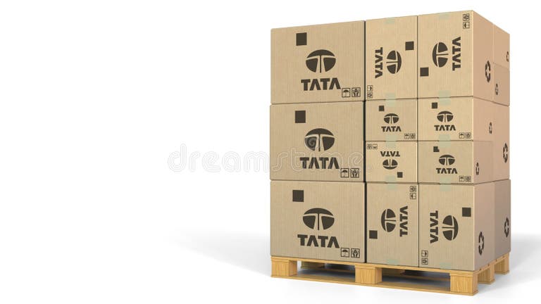 Stack of Boxes with Tata Logo. Editorial 3D Rendering Editorial Stock ...